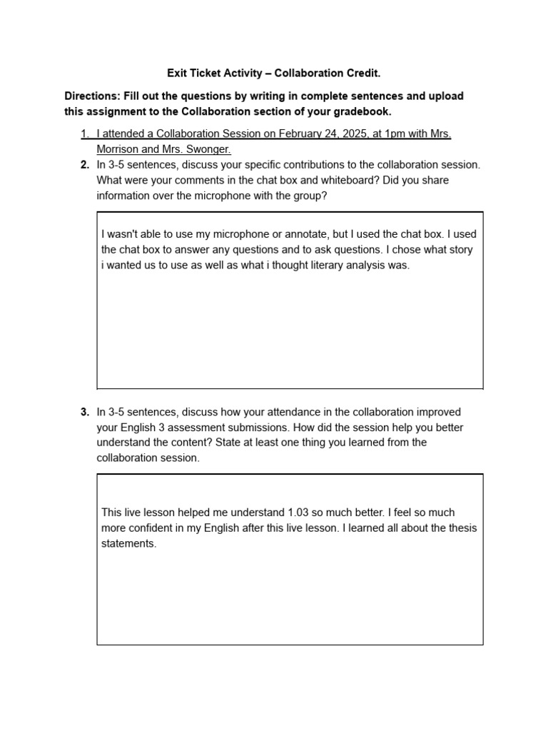 Exit Ticket Activity | PDF