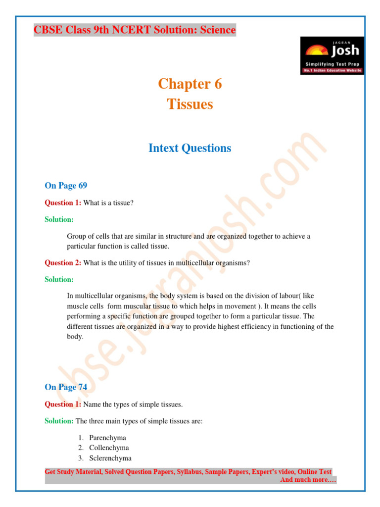Class 9 Science Solutions | PDF | Tissue (Biology) | Morphology (Biology)