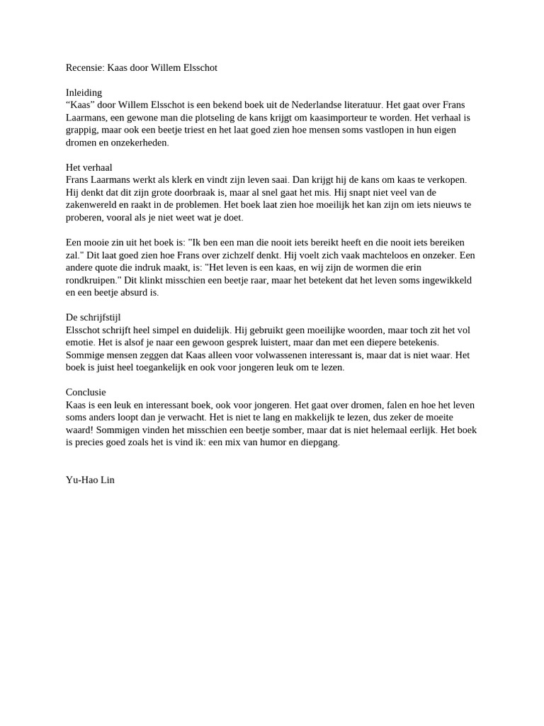Recensie - Kaas Door Willem Elsschot | PDF