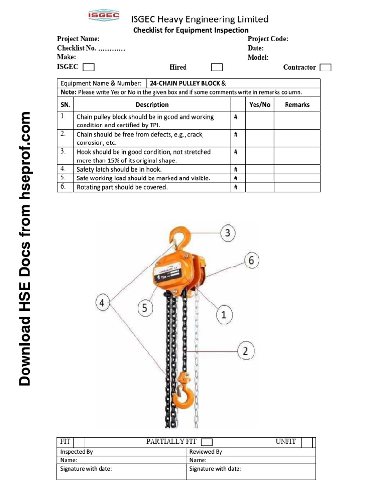 Inspection Checklist of Chain Pulley block | PDF