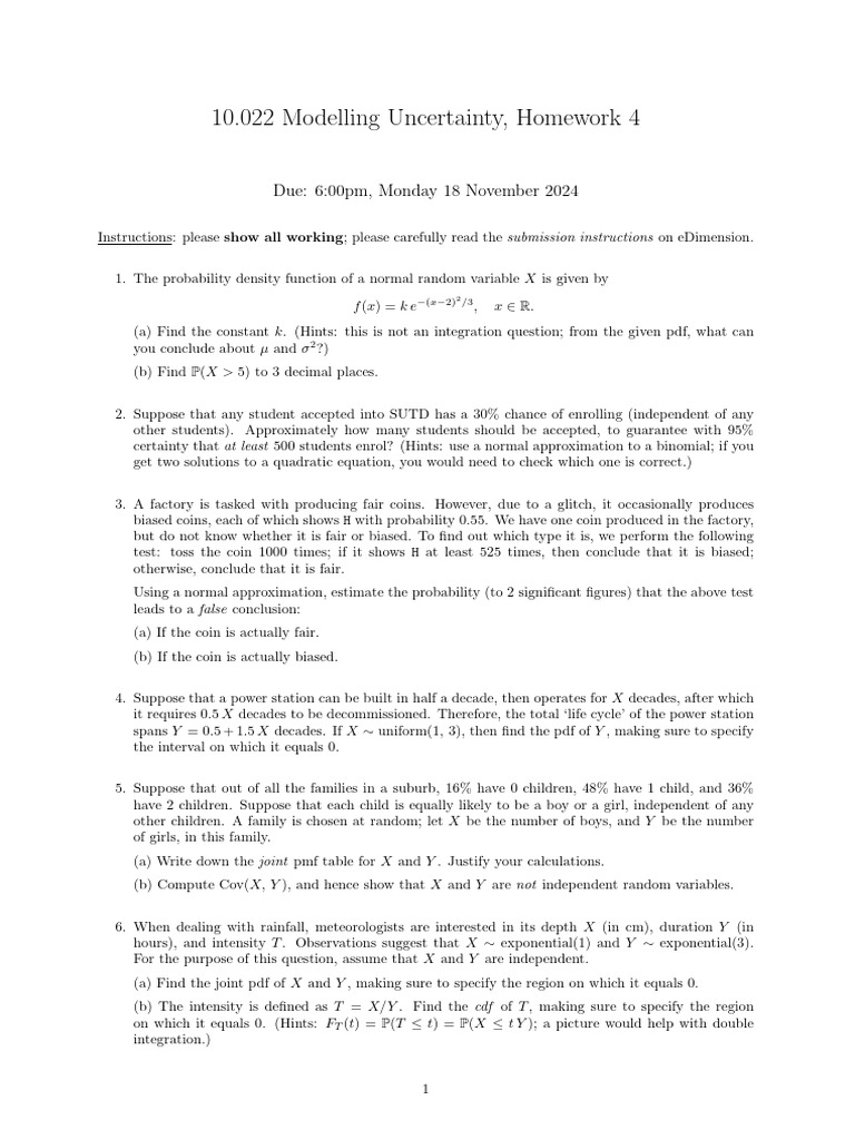 MU_HW4 | PDF | Probability Density Function | Normal Distribution