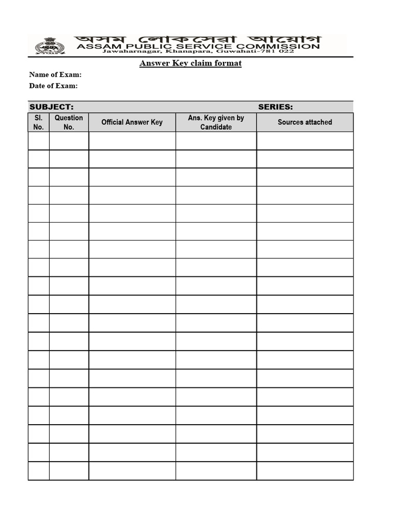 Ans Key Claim Format | PDF