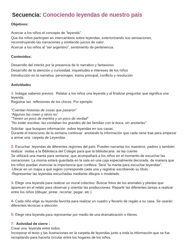 Leyendas para Preescolar: Actividades Creativas | PDF