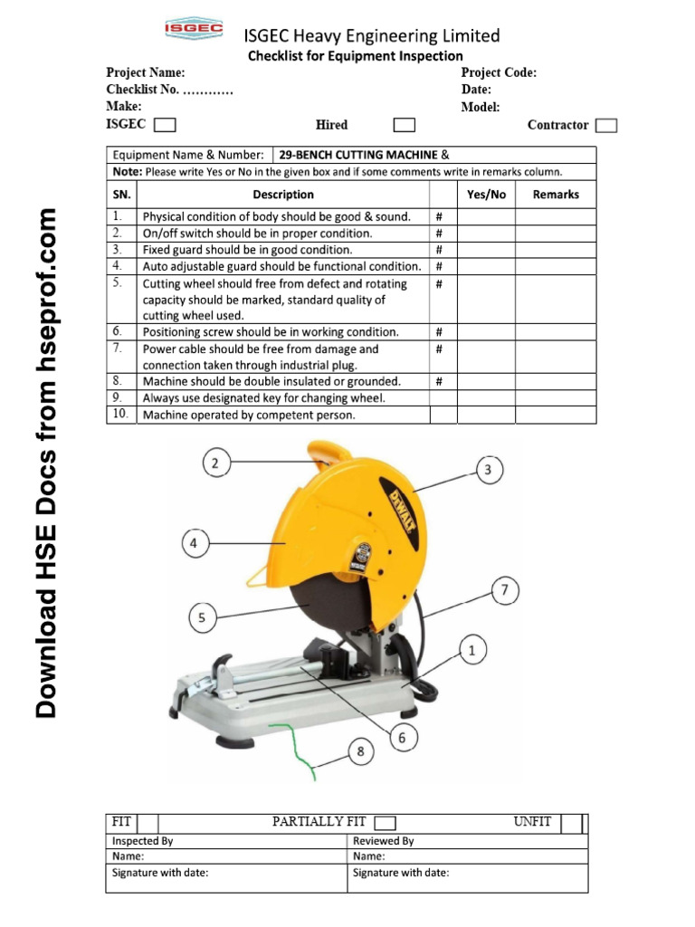 Inspection Checklist of Chope Saw Machine | PDF