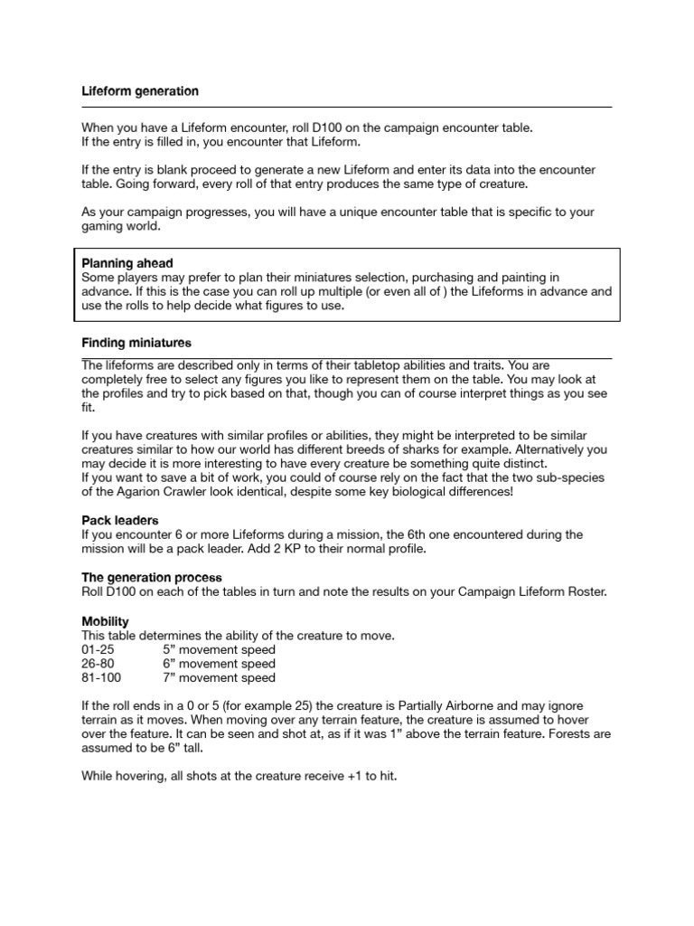 Planetfall Lifeforms | PDF