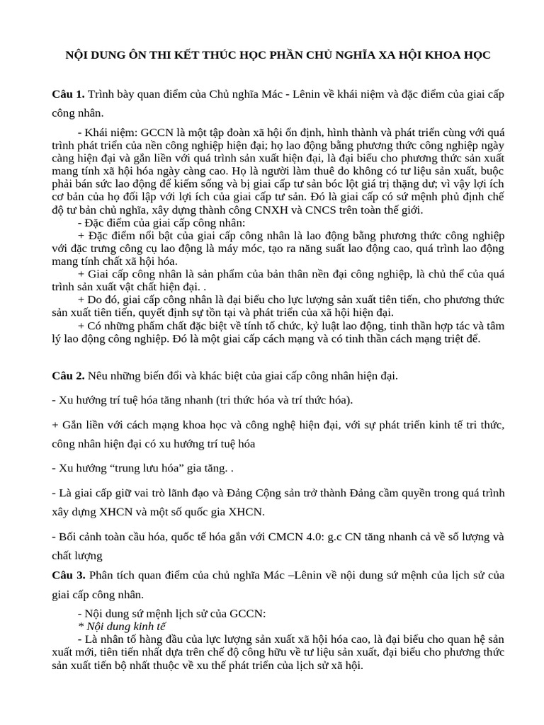 Nội dung ôn thi kết thúc học phần CNXH 2024 | PDF