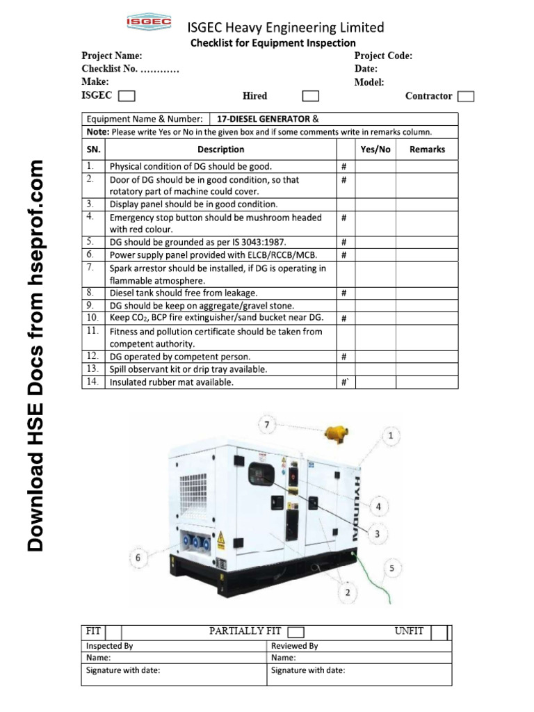 Inspection Checklist of DG Machine | PDF