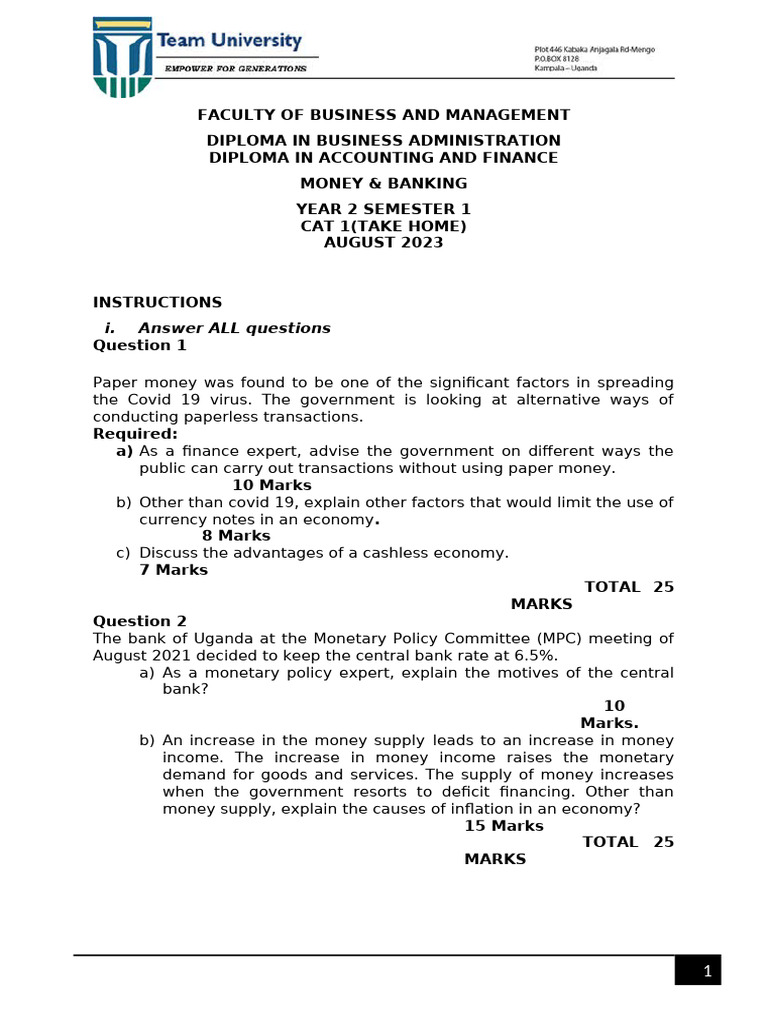 Money and Banking Diploma Mod | PDF