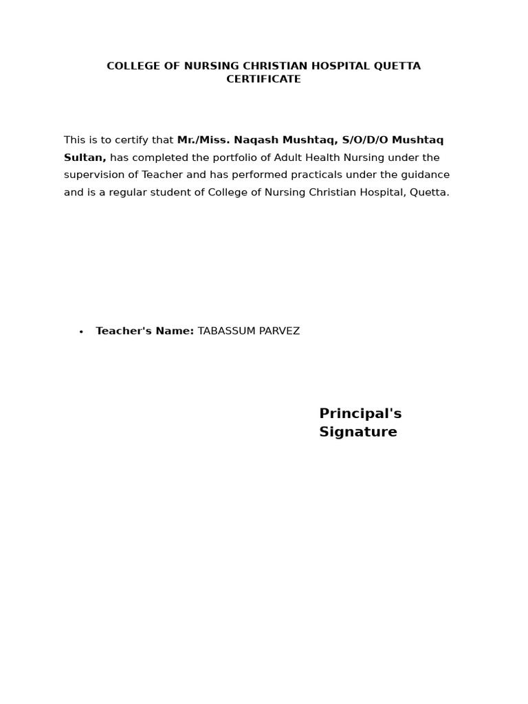 College of Nursing Christian Hospital Quett1 | PDF