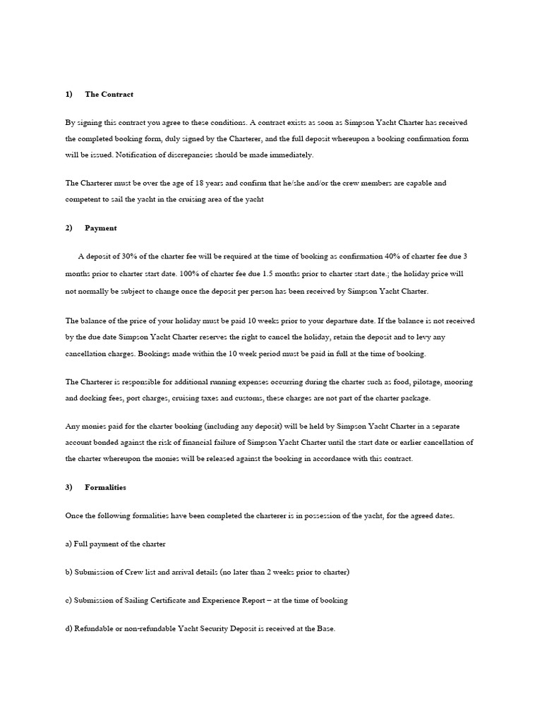 131105 SYC Charter Contract | PDF | Yacht | Insurance