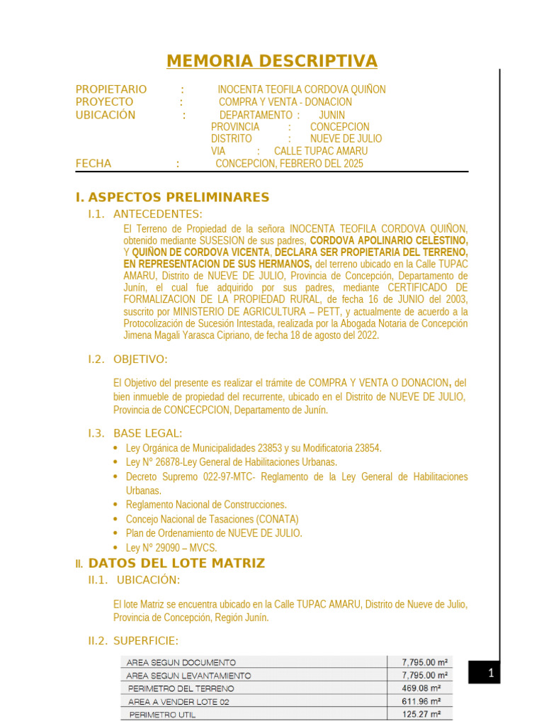 MEMORIA DESCRIPTIVA del Lote 2 TUPAC | PDF | Ley de Propiedad | Derecho Civil (Common Law)