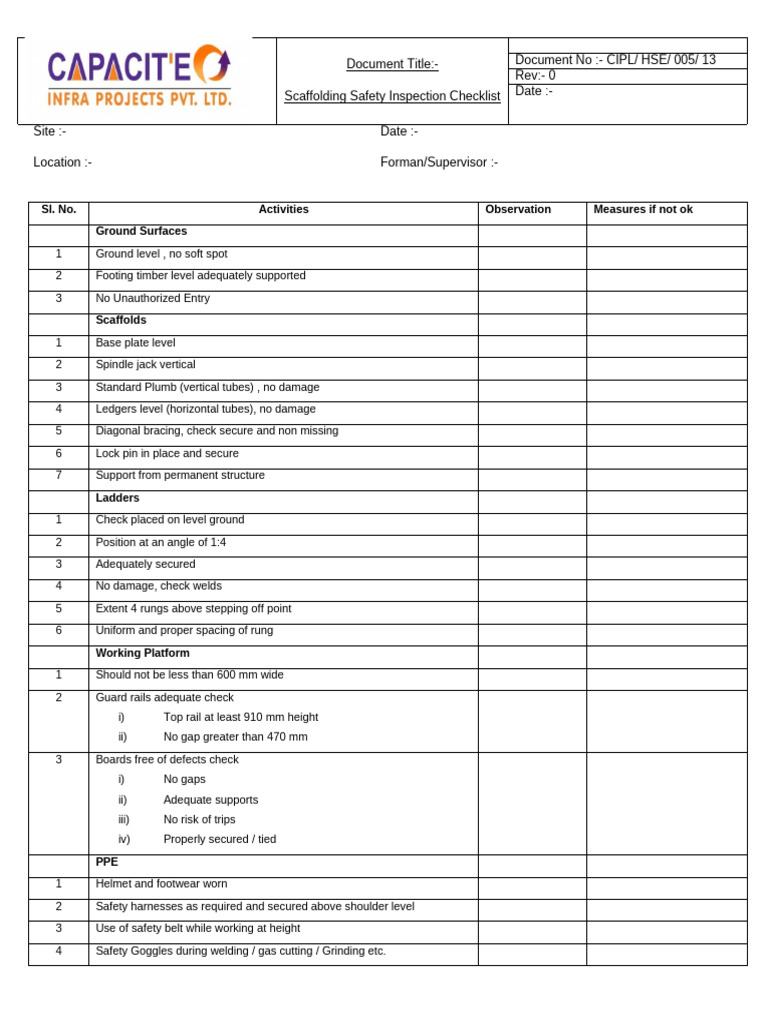 Scaffolding Safety Inspection | PDF | Scaffolding