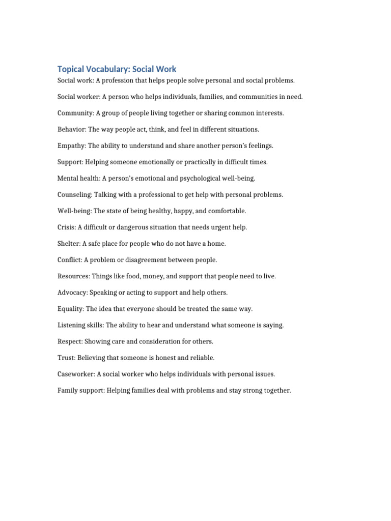 Essential Vocabulary for Social Work | PDF