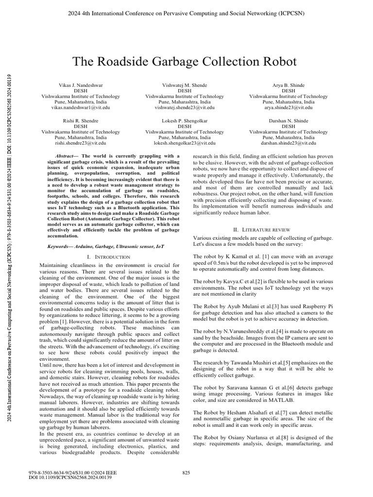 The Roadside Garbage Collection Robot | PDF | Infrared | Robot