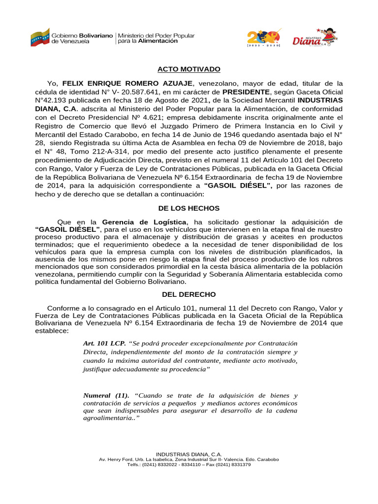 Acto Motivado Gasoil 160524 | PDF | Venezuela