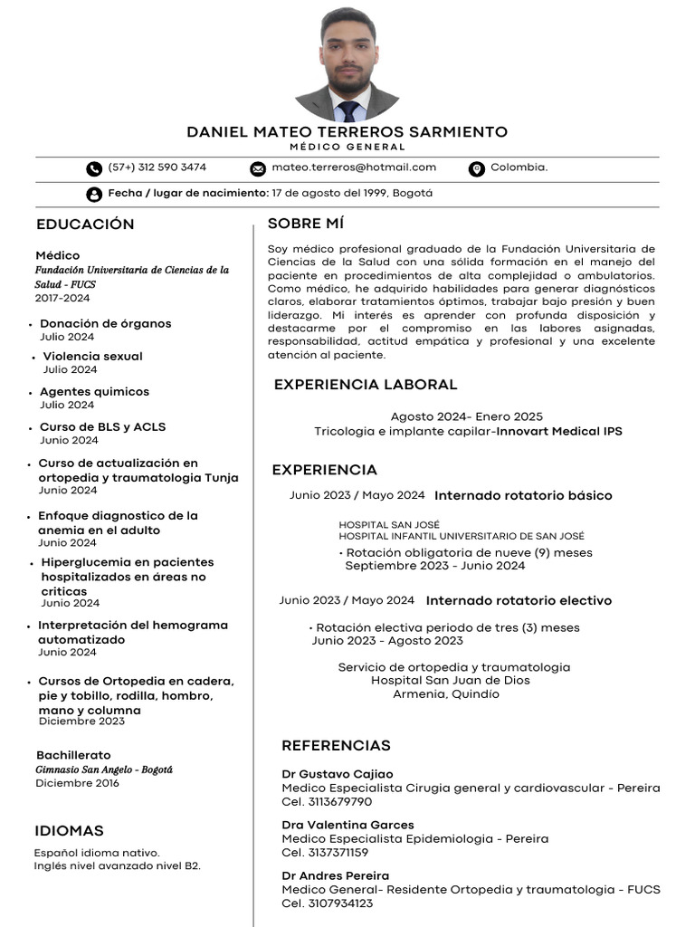 Hoja de Vida Mateo Terreros Actualizada 2025 | PDF | Hospital | Traumatologia