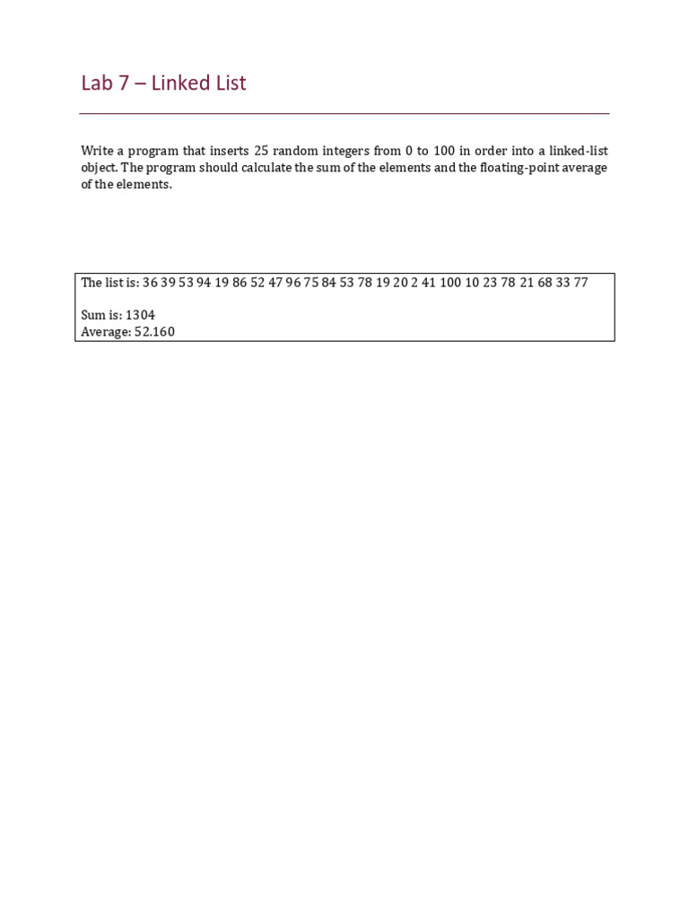 Lab 7 Linked List | PDF