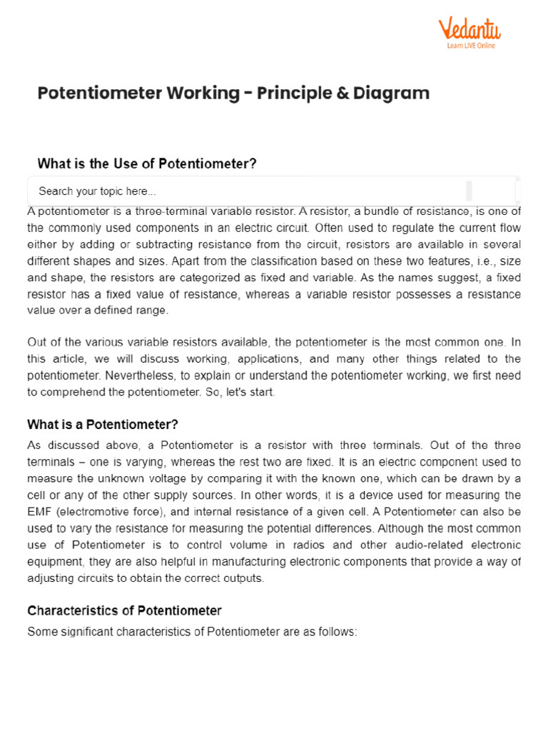 Potentiometer Working - Principle & Diagram | PDF