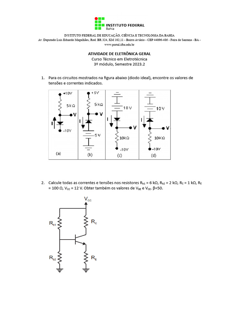 Atividade de Eletr-nica Geral | PDF