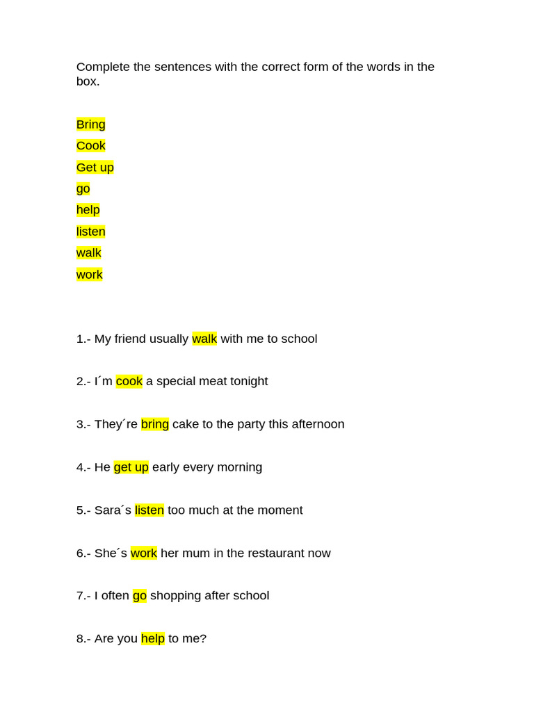 Complete The Sentences With The Correct Form of The Words in The Box | PDF