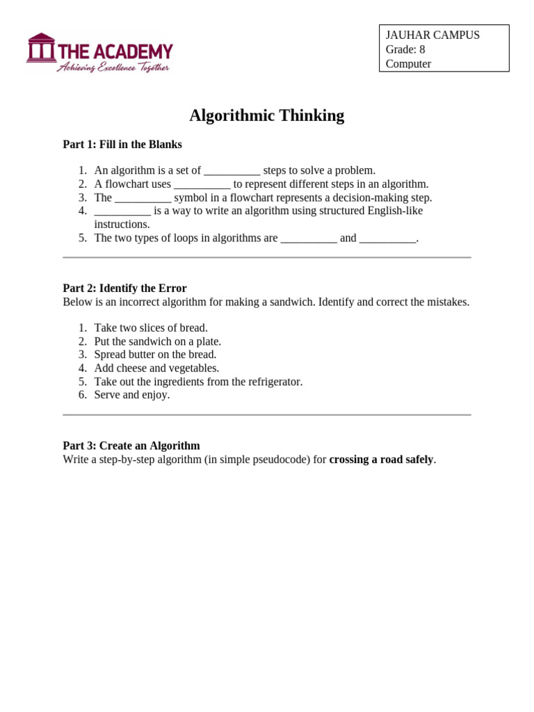 Algorithmic Thinking-Wsheet-8 | PDF