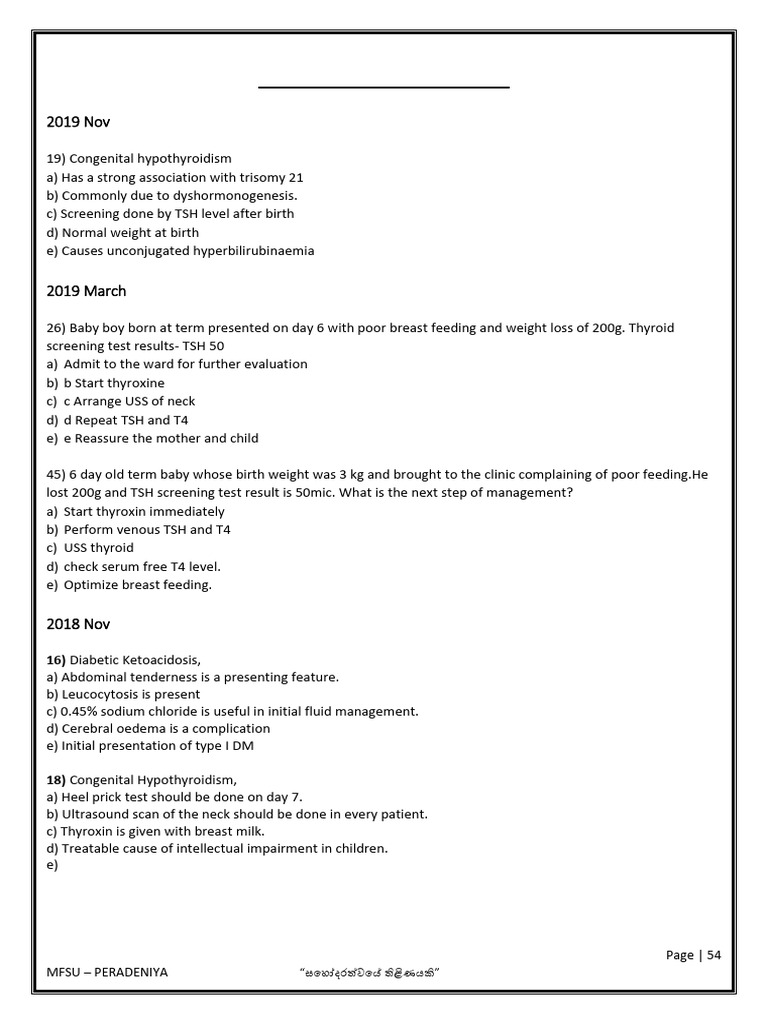 Pera MCQ Paediatrics (2) | PDF | Hypothyroidism | Thyroid