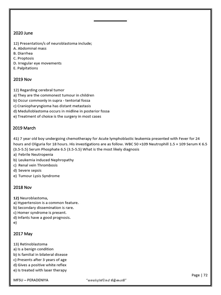 Pera MCQ Paediatrics | PDF