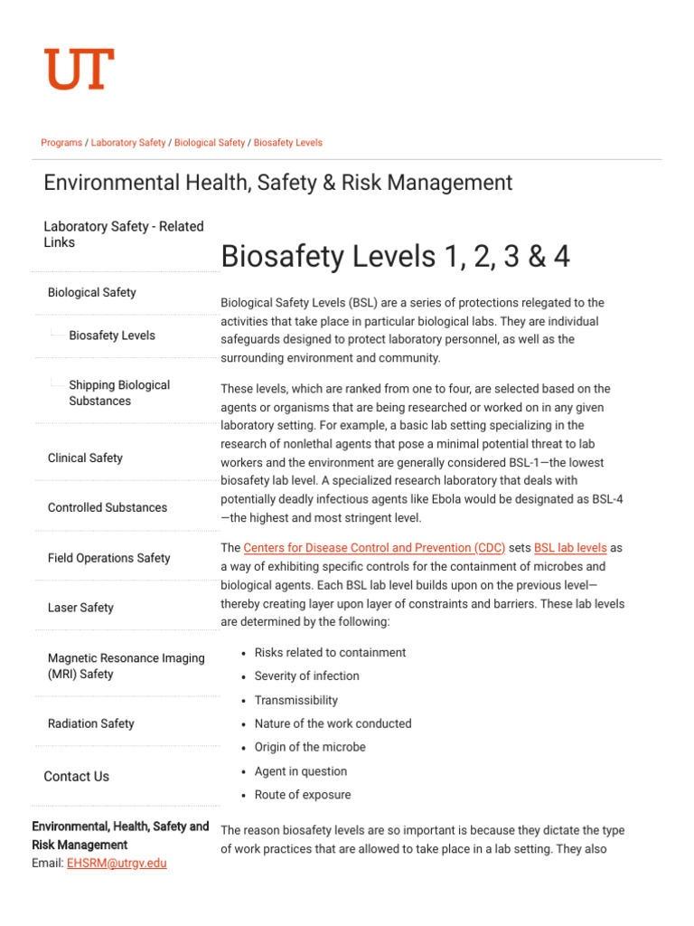 Biosafety Levels 1, 2, 3 & 4 _ UTRGV | PDF | Medical Specialties ...