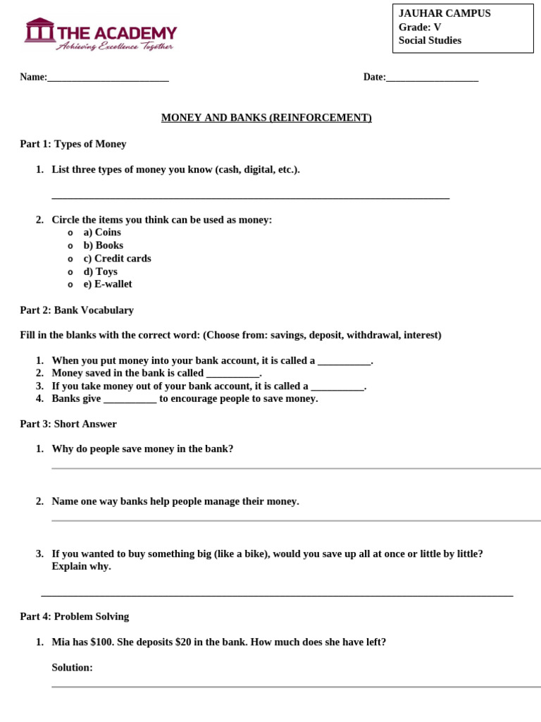 Worksheet-Money and Banks-5 | PDF | Interest | Banks