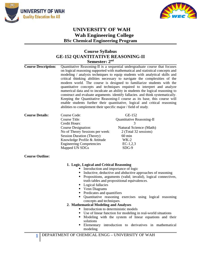 GE-152 QUANTITATIVE REASONING-II | PDF | Logic | Statistics