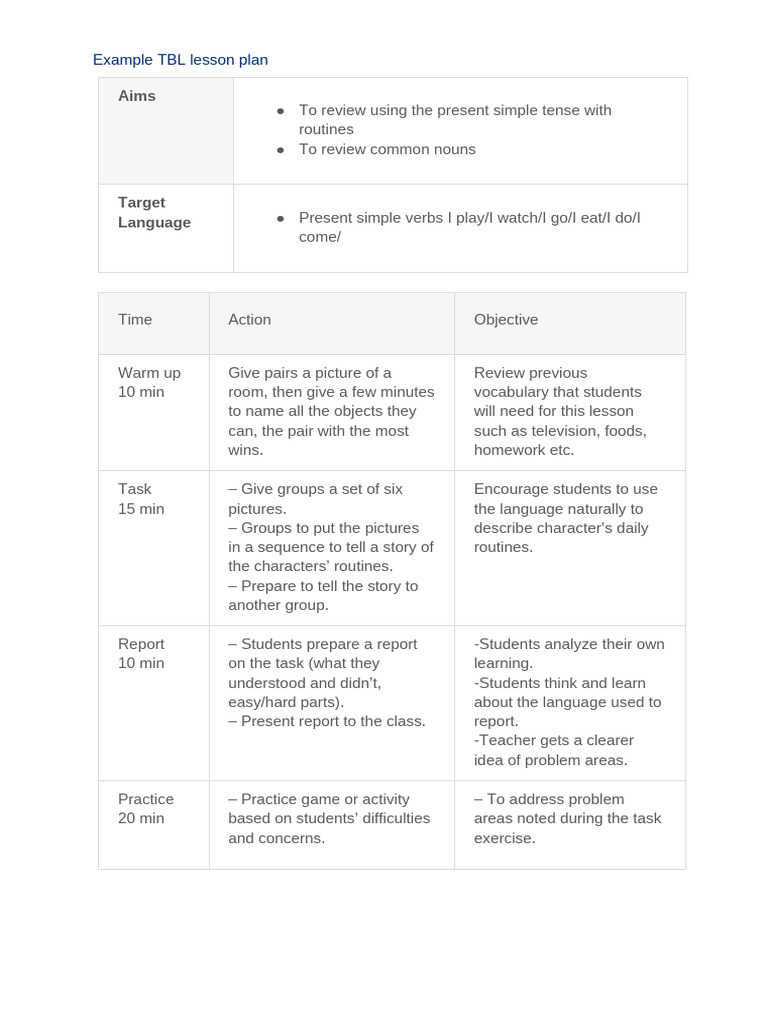 Example TBL Lesson Plan | PDF