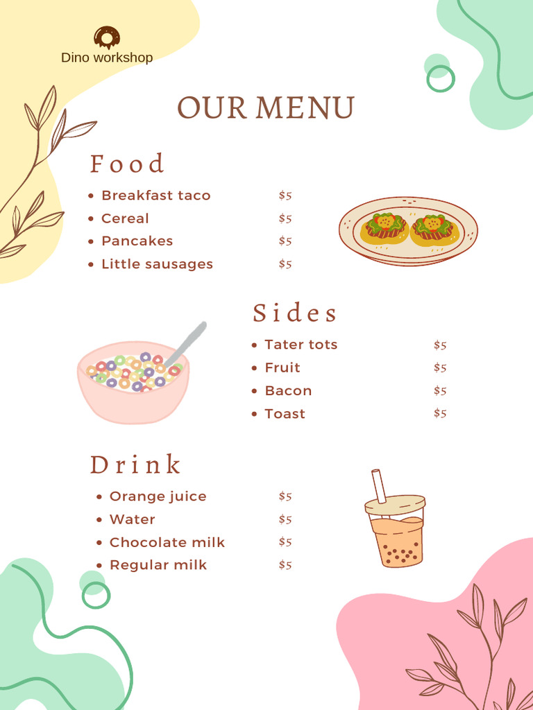 Colorful Aesthetic Food Menu A4 Document | PDF