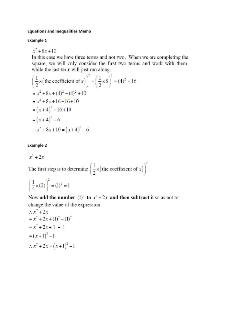 Equations and Inequalities Memo-2 | PDF