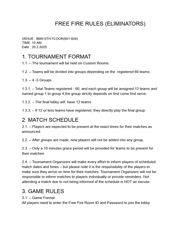 FF Rules (Eliminators) | PDF
