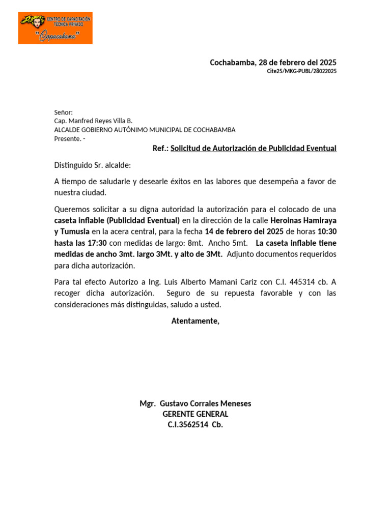 Solicitud Autorización Publi Eventual | PDF