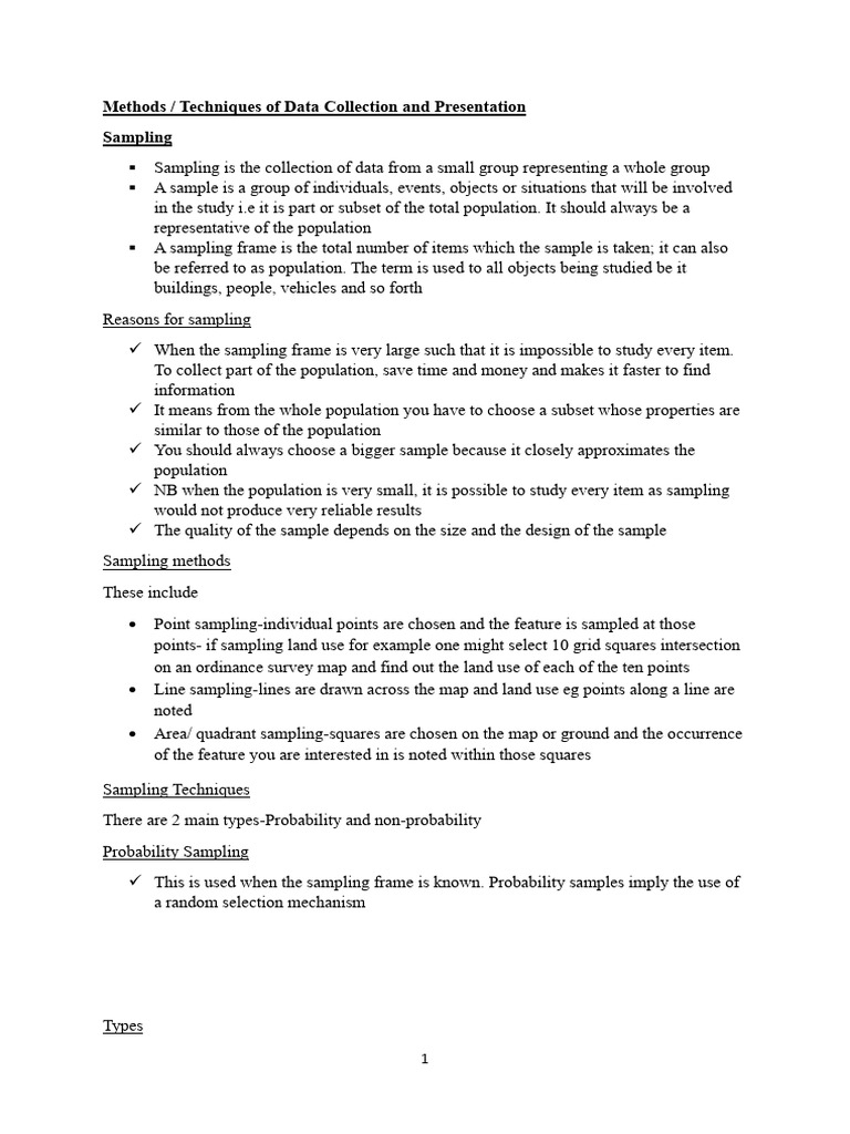 Data Presentation Techniques | PDF | Sampling (Statistics) | Histogram