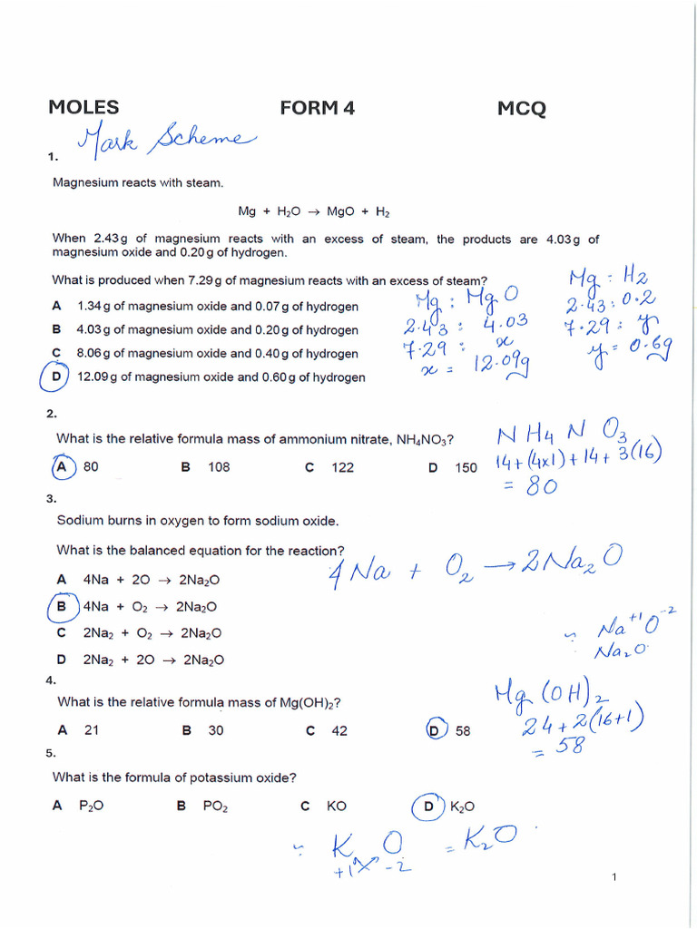 Moles MCQ - Part1 - MS | PDF