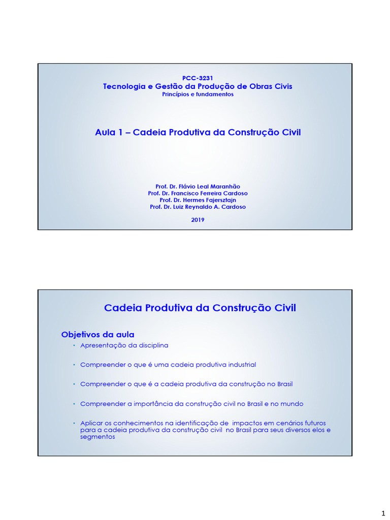 PCC3231_Aula1_CadProdConstrCivil_2019 | PDF | Engenharia Civil | Setor terciário da economia