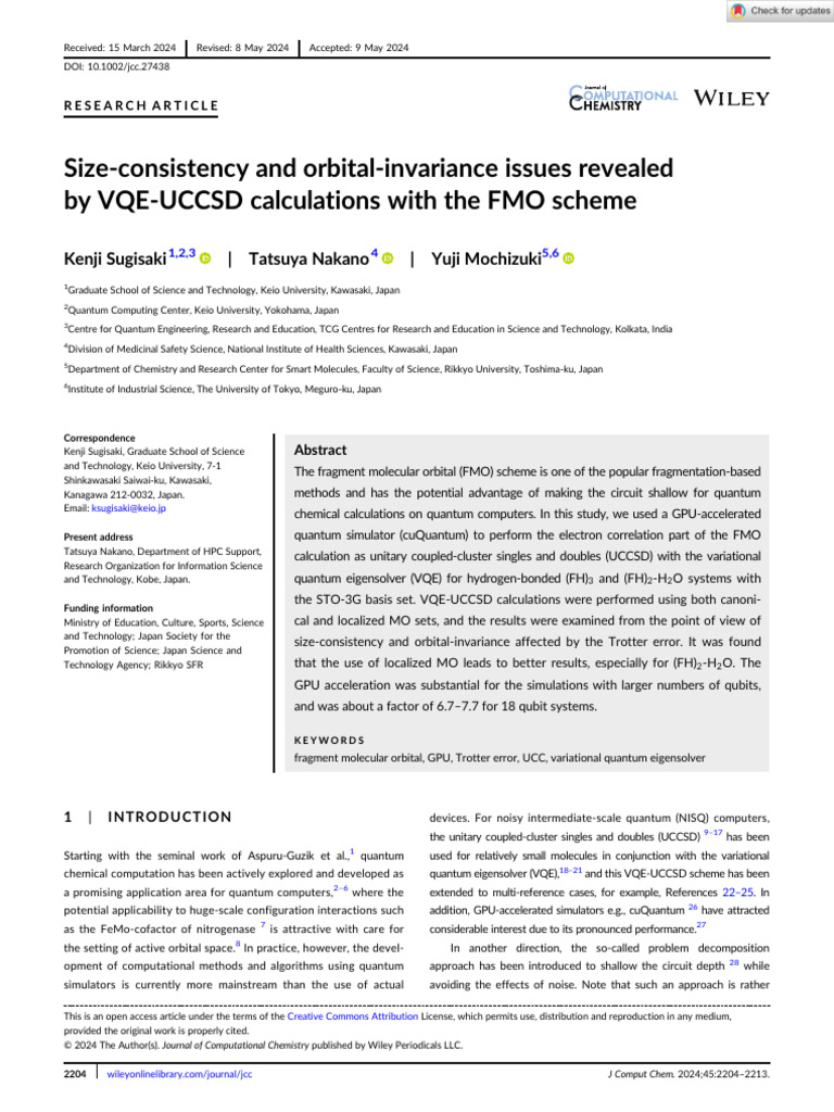 J Comput Chem - 2024 - Sugisaki - Size Consistency and Orbital Invariance Issues Revealed by VQE ...