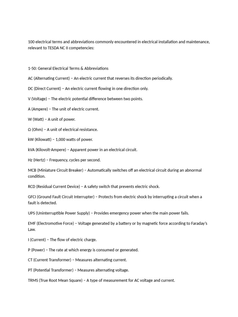 100 Electrical Terms and Abbreviations Commonly Encountered in ...
