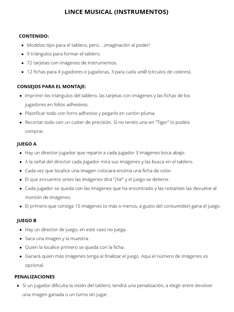 Lince Instrumentos | PDF | Juegos de habilidad mental | Juegos de mesa