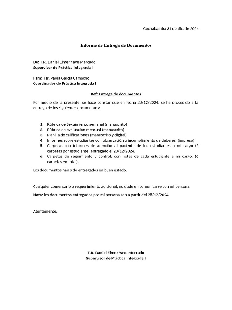 Informe de Entrega de Documentos 2024 | PDF