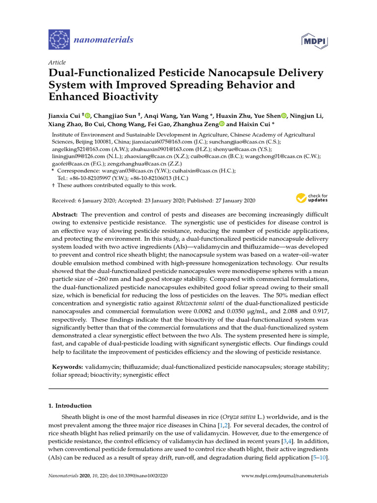 Nanomaterials 10 00220 v2 | PDF | Pesticide | Transmission Electron ...