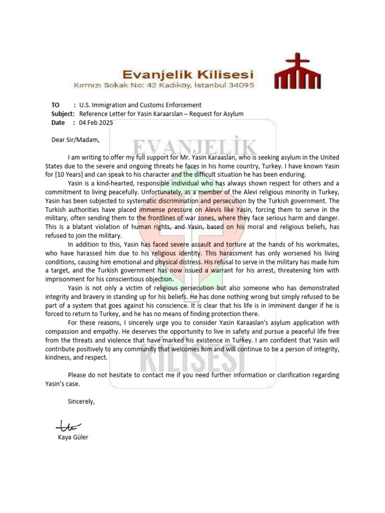 Yasin Asylum Reference Letter | PDF | Turkey | Injustice