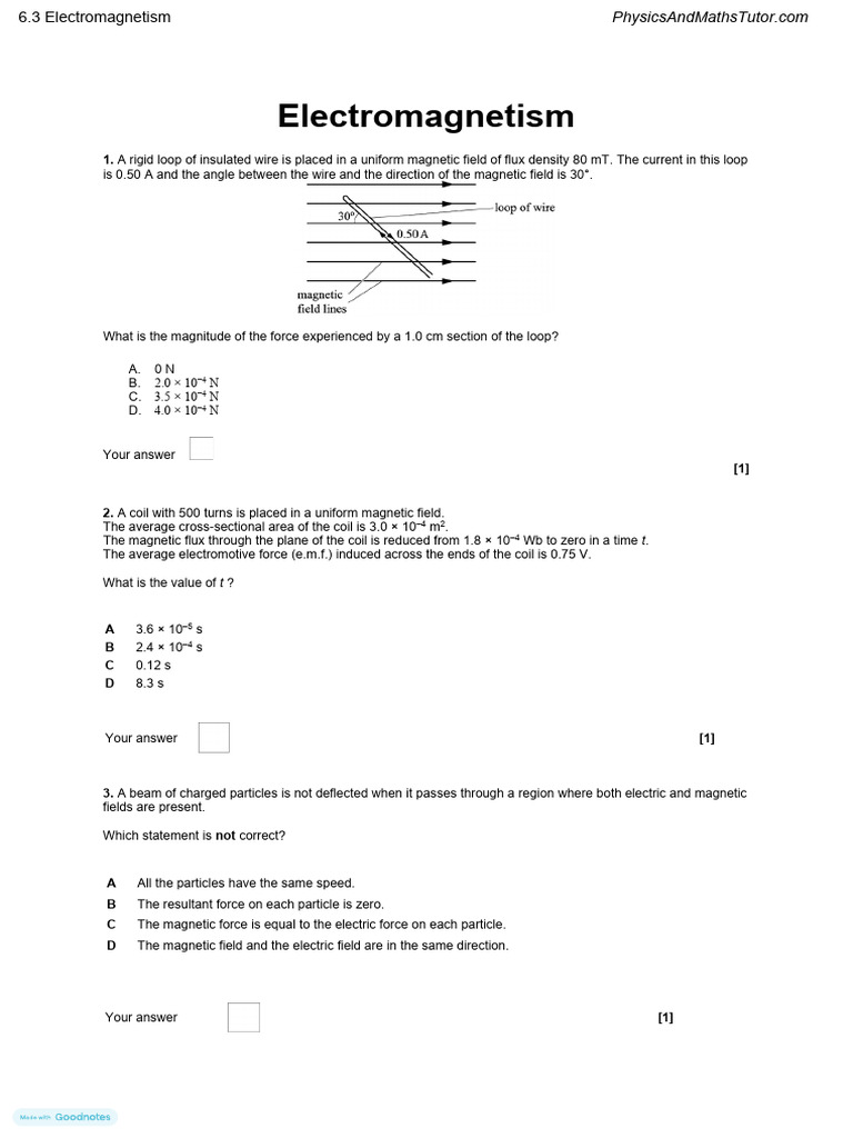Electromagnetism Practice Questions | PDF | Inductor | Magnetic Field