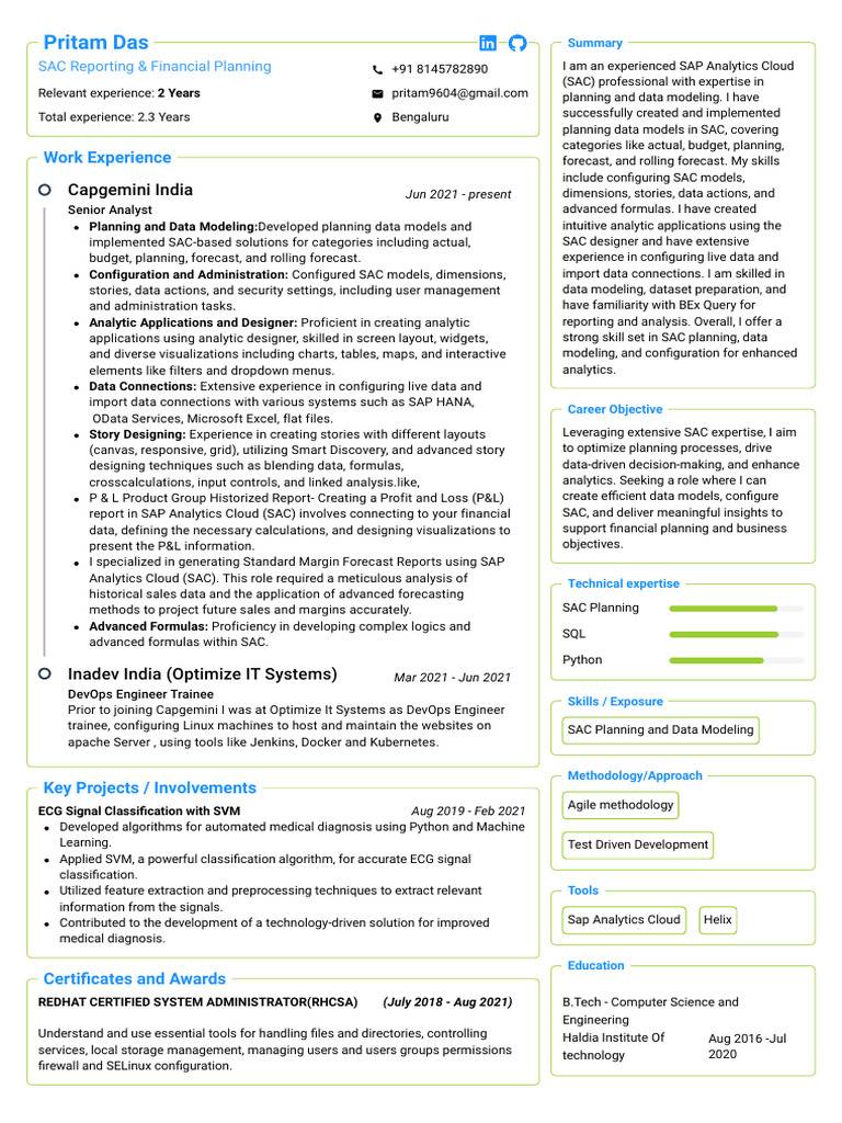 Pritam Das Resume SAC Consultant | PDF | Analytics | Support Vector Machine