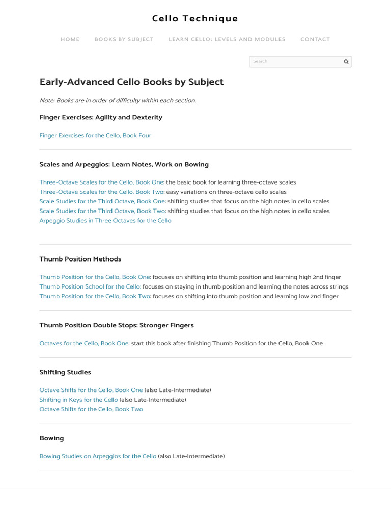 Cello Technique Resources by Level | PDF