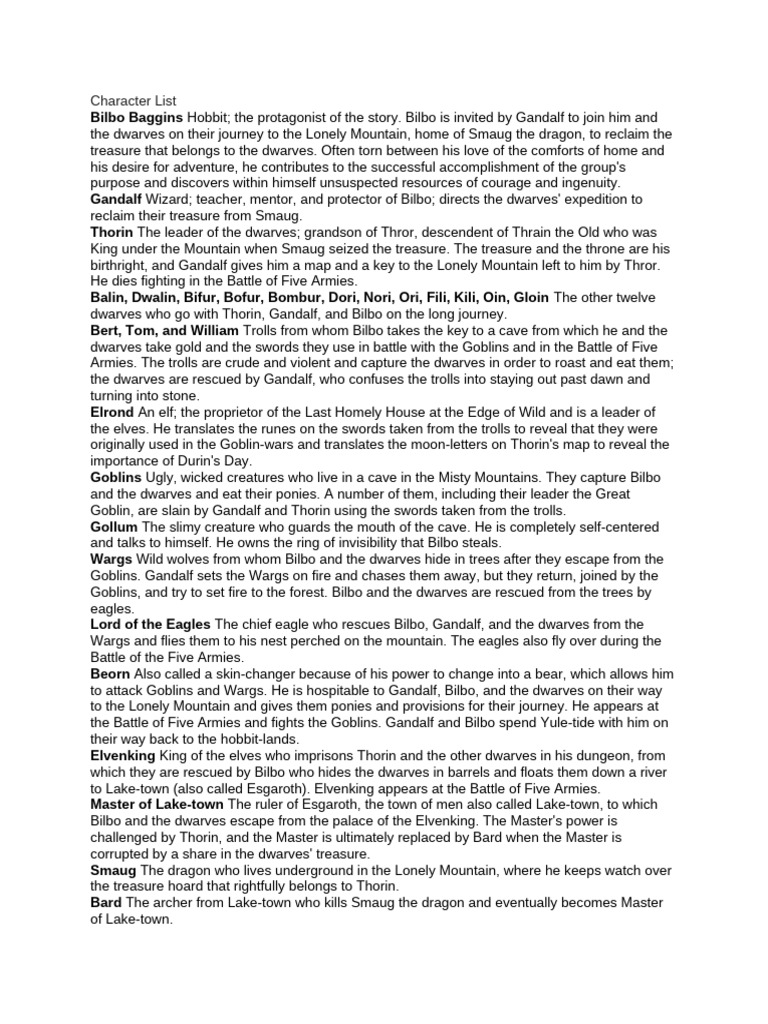 Characters and Themes | PDF | Bilbo Baggins | The Hobbit