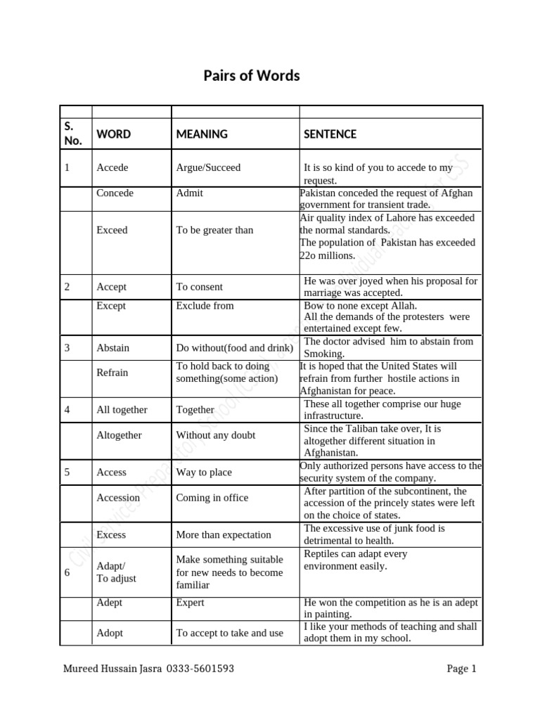 Pairs of words | PDF