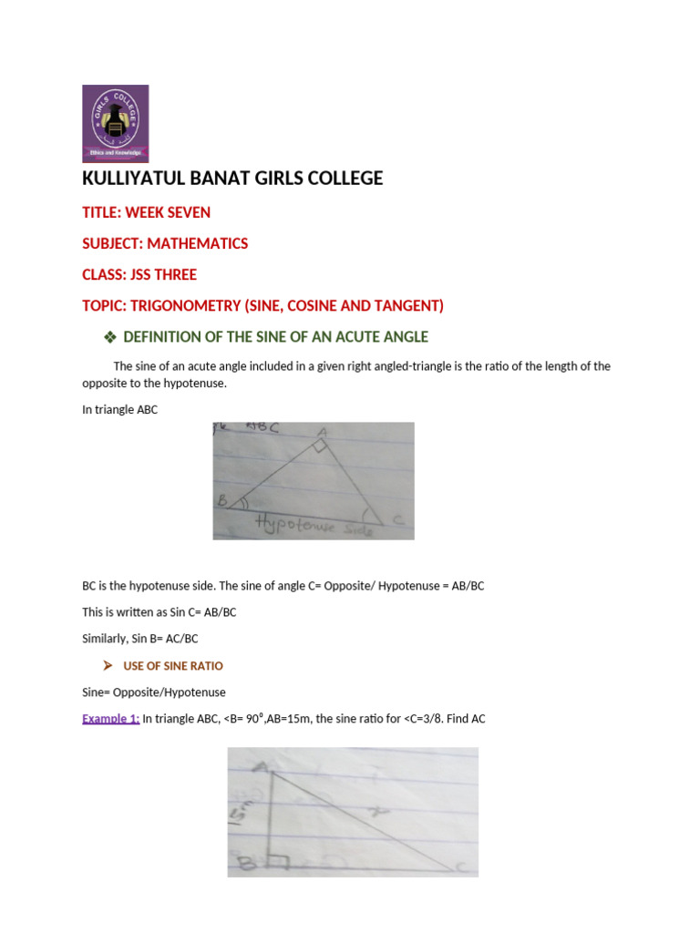 Mathematics Jss Three Week Seven | PDF